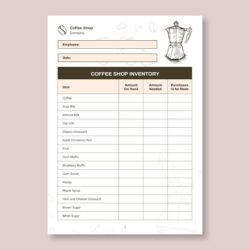 Coffee Shop Inventory Spreadsheet Template