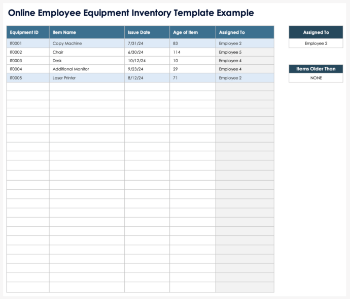 Employee Equipment Inventory Template