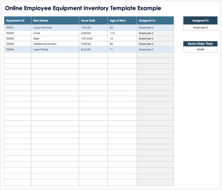 Employee Equipment Inventory Template