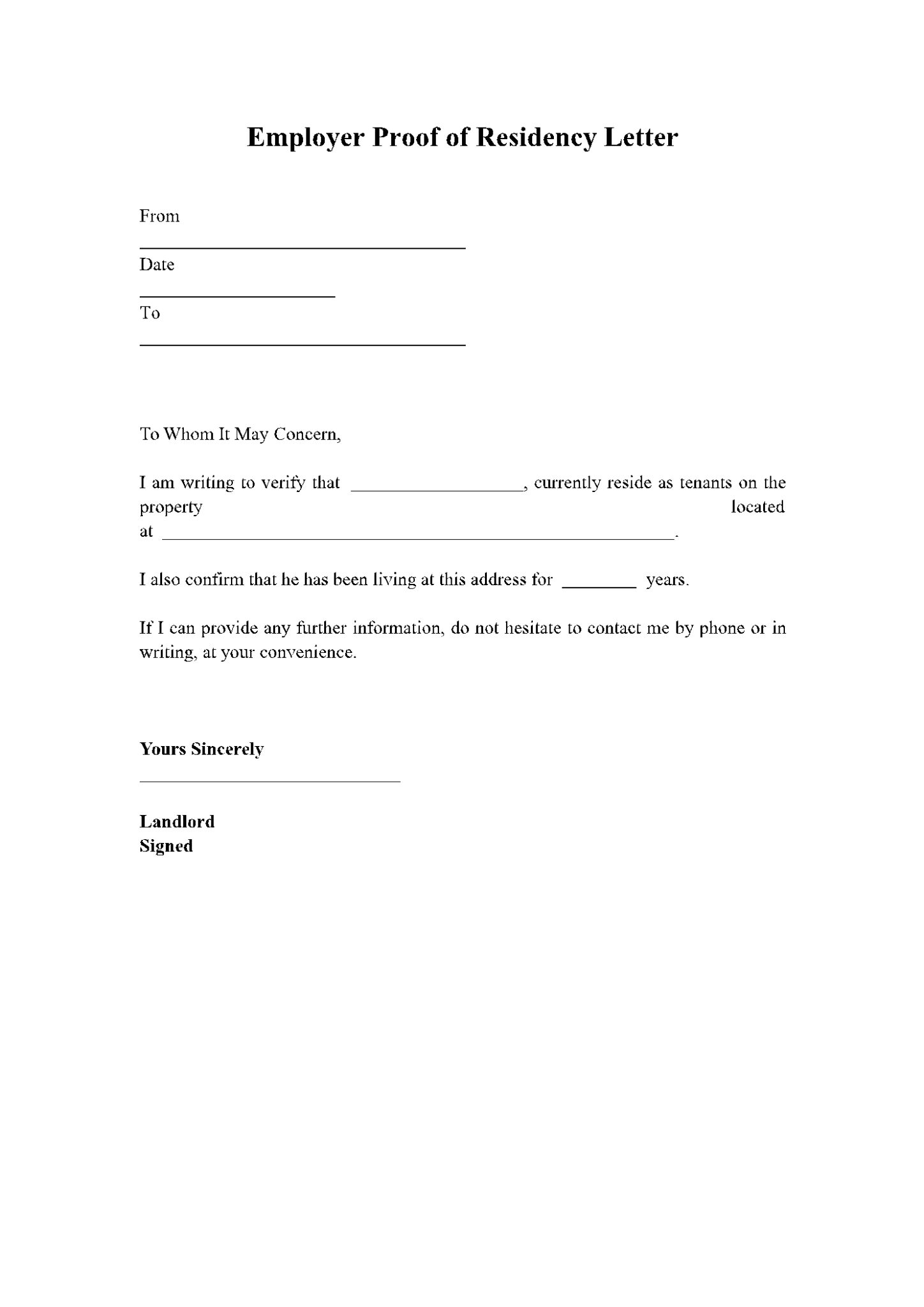 Free Letter Of Residency With Letterhead Template