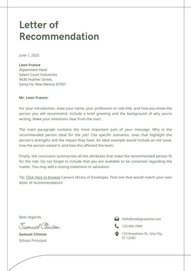 Letter Of Recommendation Letterhead Template