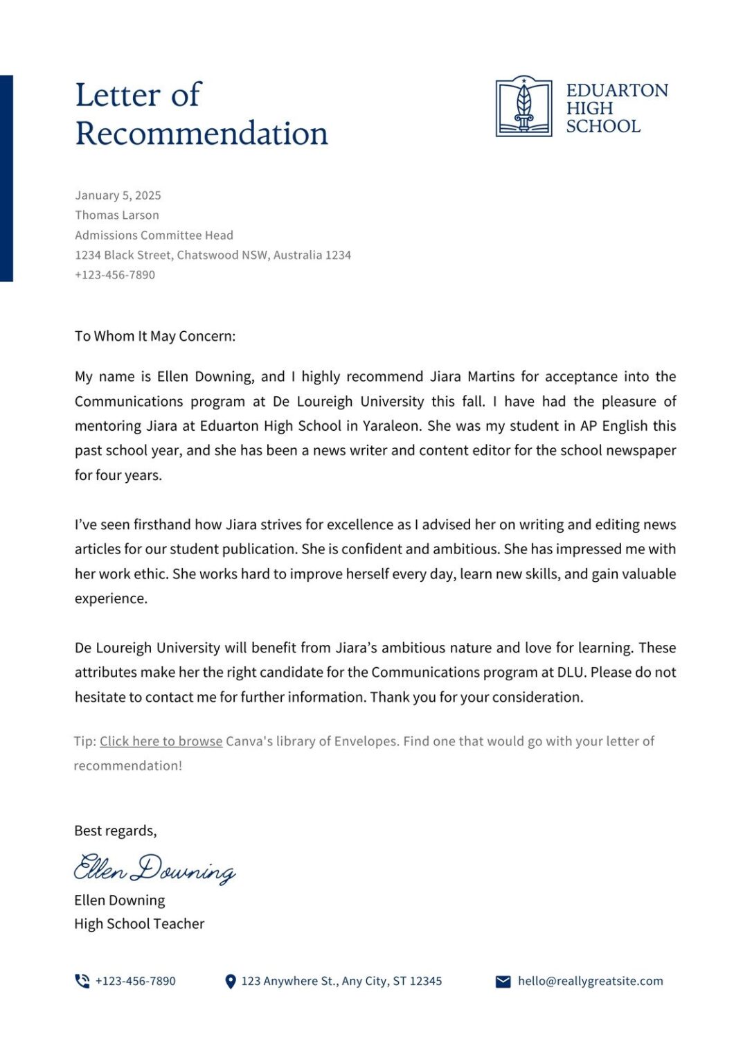 Letter Of Recommendation Template With Letterhead