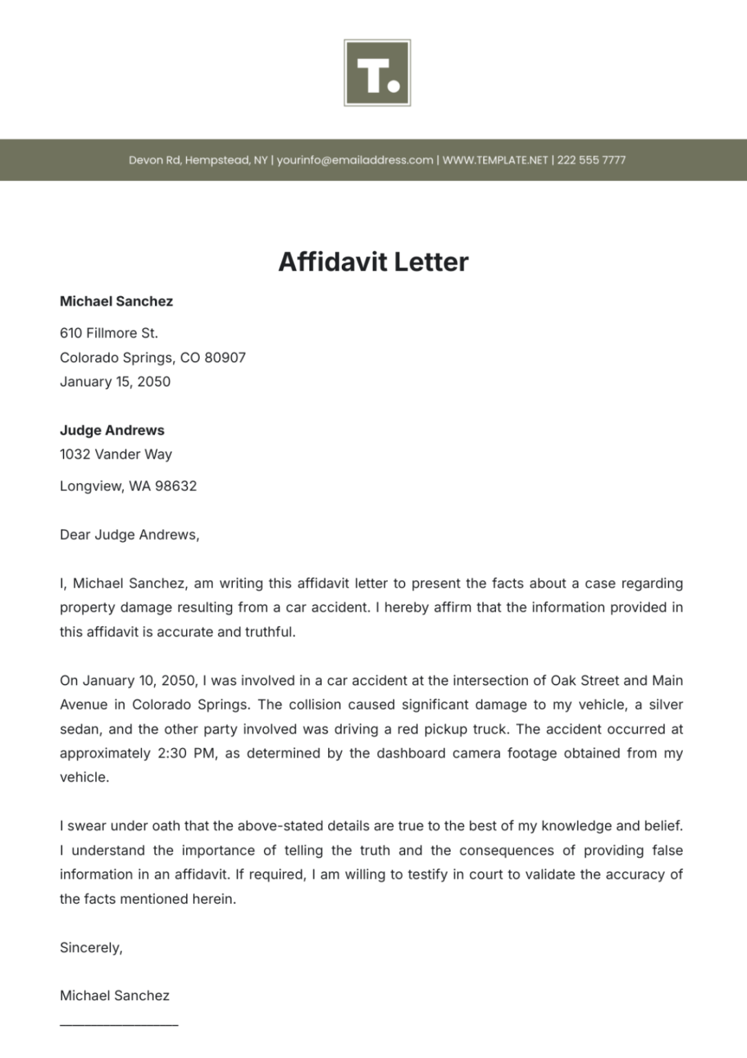 Notarized Affidavit On Professional Letterhead Template
