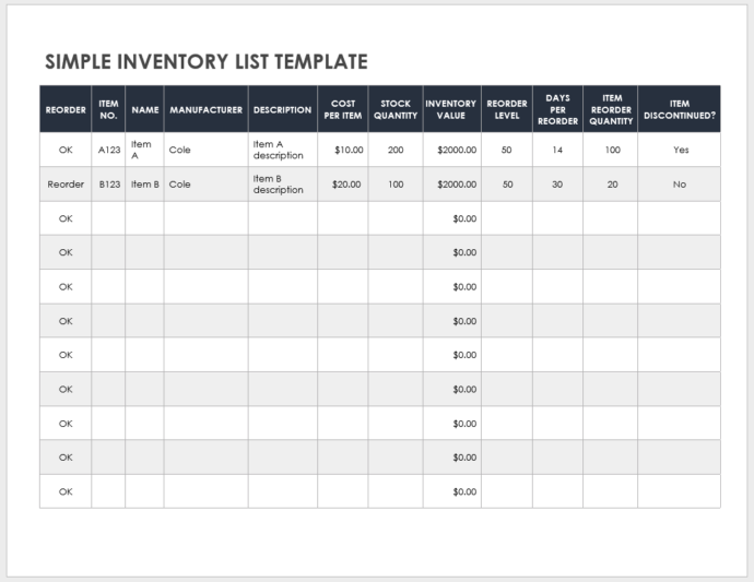 School Furniture Inventory Template