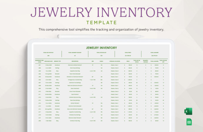 Personal Jewelry Inventory Template