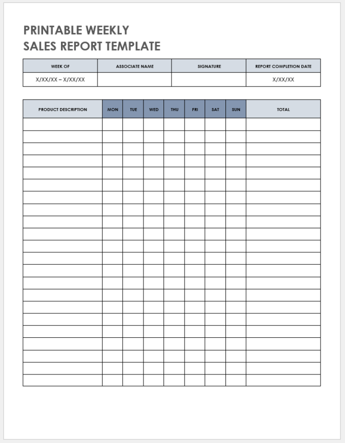 Weekly Sales Inventory Template