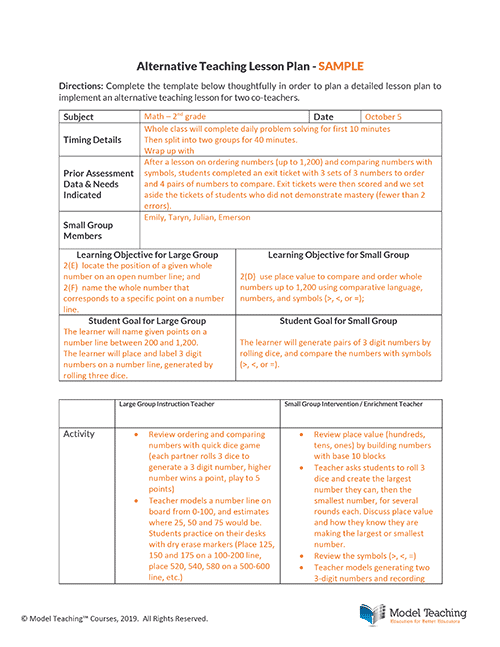 Alternative Teaching Co Teacher Lesson Plan Template