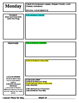 Block Schedule Lesson Plan Template