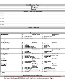 CCSS ELA Lesson Plan Template