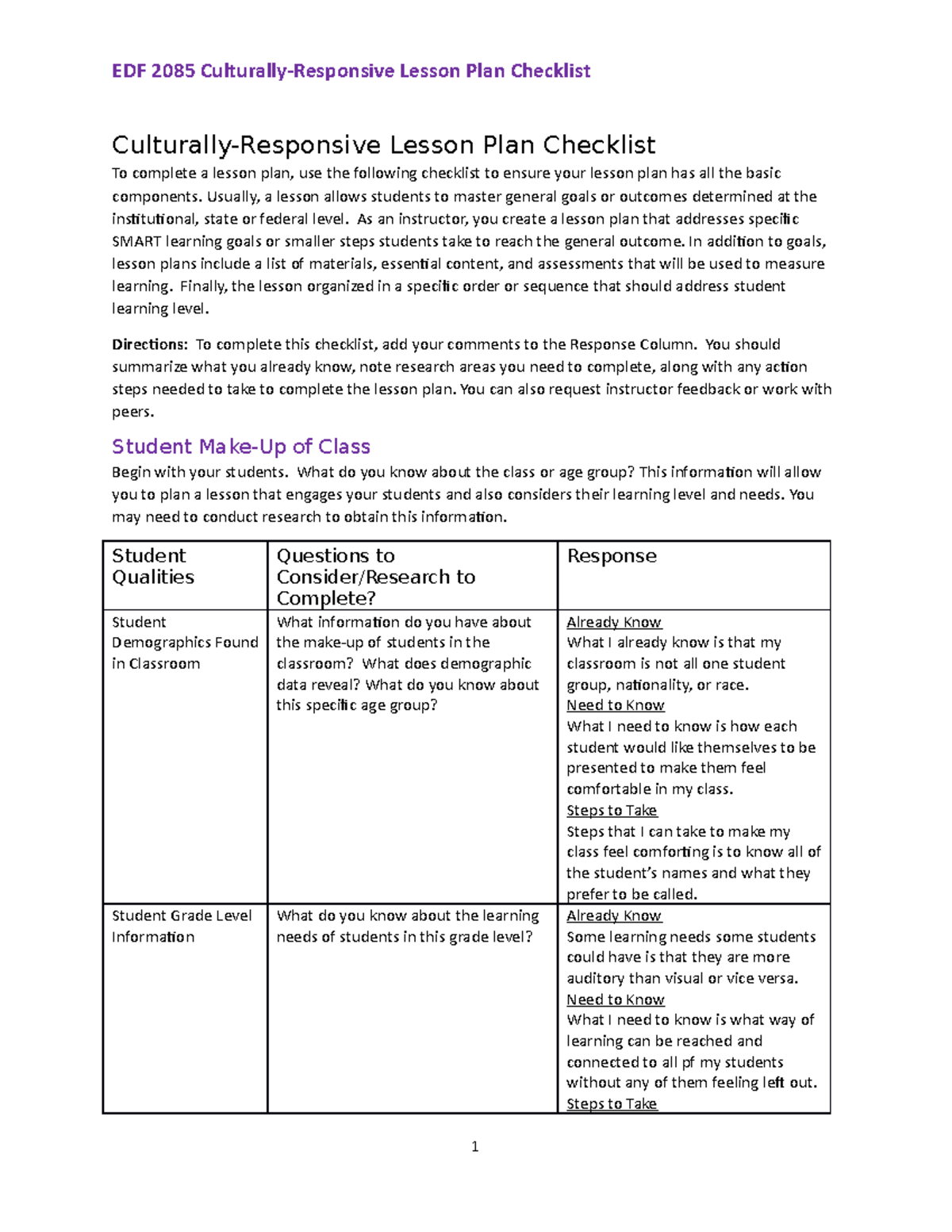 Culturally Responsive Lesson Plan Template