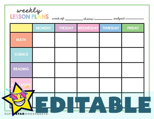 Free Weekly Lesson Plan Template