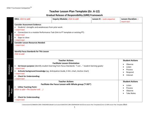 Grr Lesson Plan Template