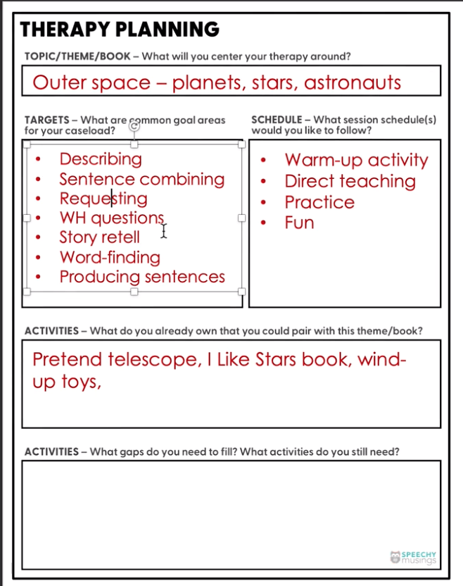 Speech and Language Lesson Plan Template