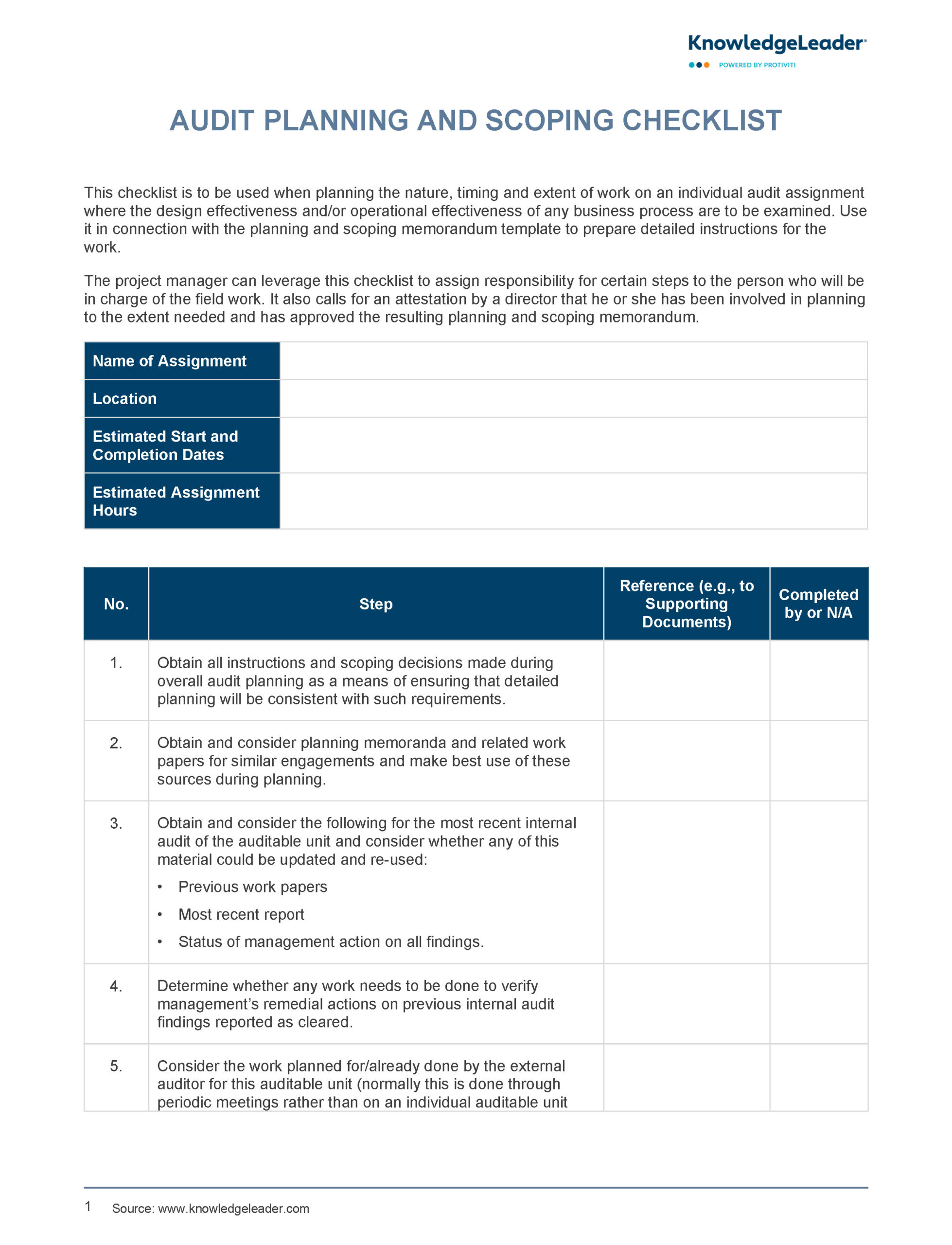 Audit Scope of Work Template