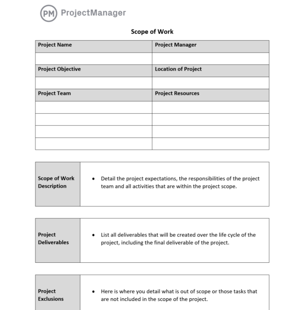 Detailed Scope of Work Template
