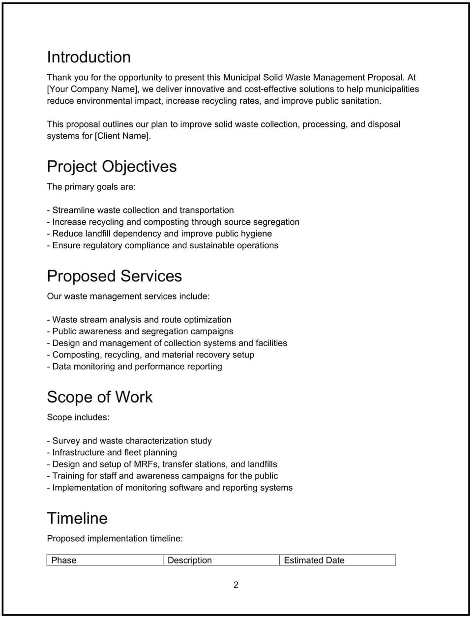 Waste Management Scope of Work Template